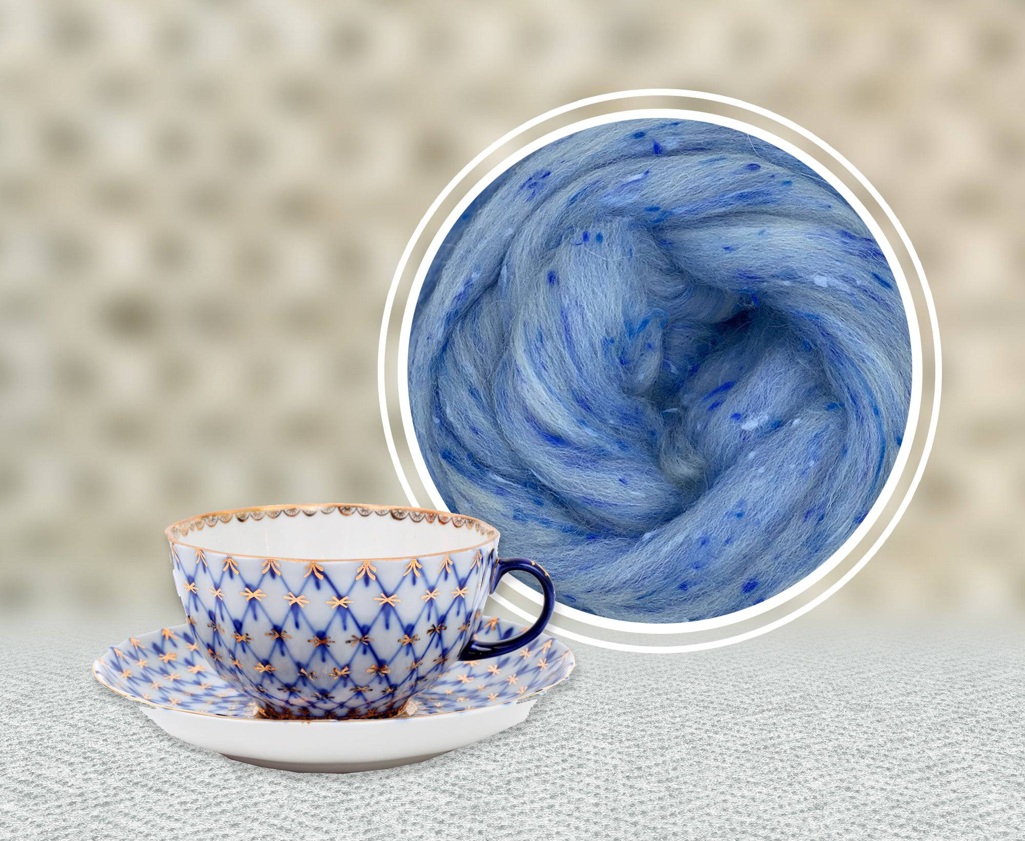 Tea Cup Blue Tweed Top crafting fibre wool – World of Wool Trade